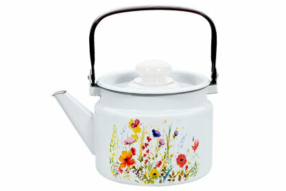 Чайник эмалированный 2л для плиты индукционной газовой электрической Цветущий луг, Лысьвенские эмали