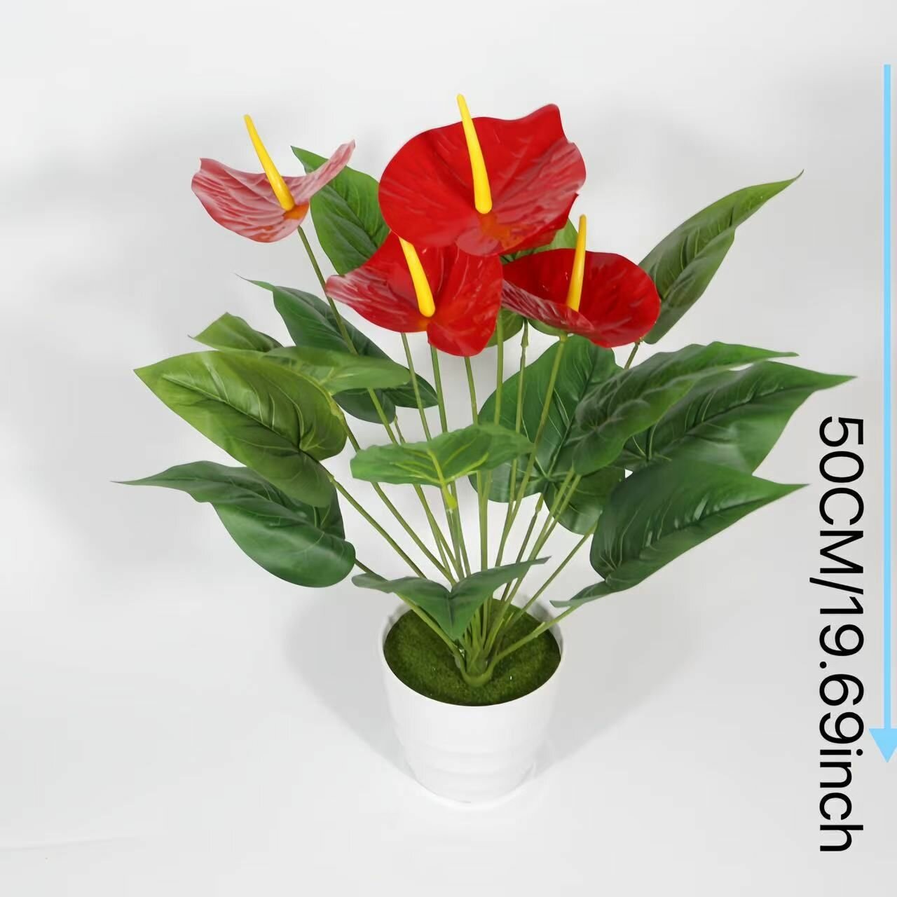 Искусственное антурий, высотой 50 см, с 5 цветками в 1 пучке