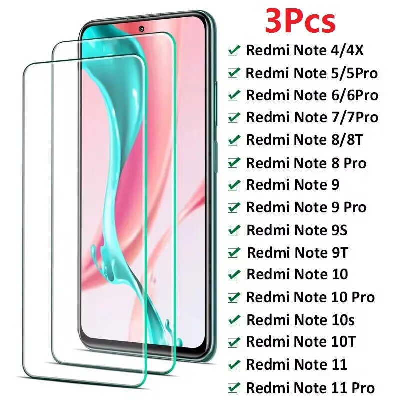 3 шт. закаленное стекло 9D для Xiaomi Redmi Note 4 4X 5 6 7 8 9 10 11 Защитная Redmi Note 8 Pro