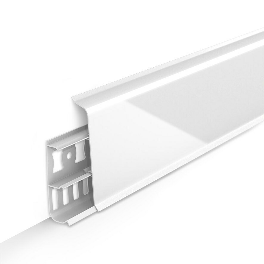 Пластиковый плинтус Идеал Деконика 85 мм Белый глянцевый 001-g, 1 шт.