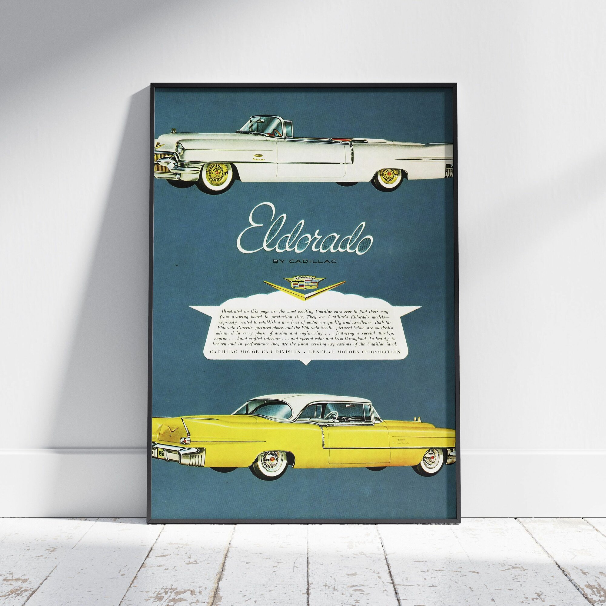 Плакат на стену для интерьера Культовые машины (Cadillac Eldorado Biarritz 1) - Постер по легендарным ретро автомобилям формата А3 (30x42 см)