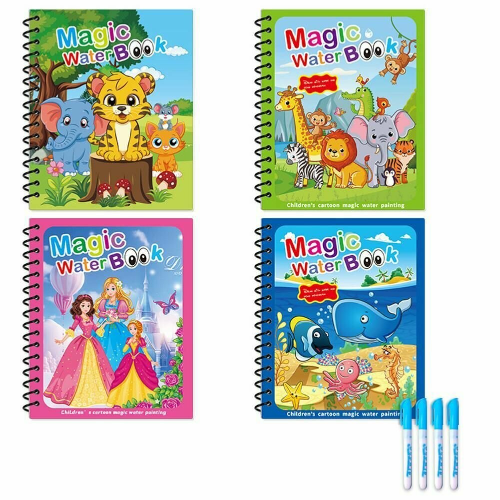 Многоразовая водная раскраска "Животные" для малышей с маркерами для раскрашивания в комплекте. Подарок на Новый год для детей