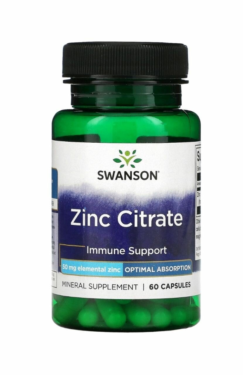 Swanson, Zinc Citrate, 50 mg, Цитрат цинка 50 мг - 60 капсул