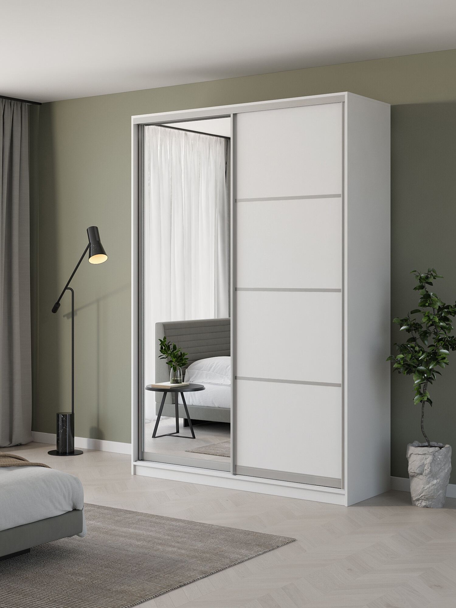 Шкаф купе Матэрна белый + зеркало 160х50х240 см