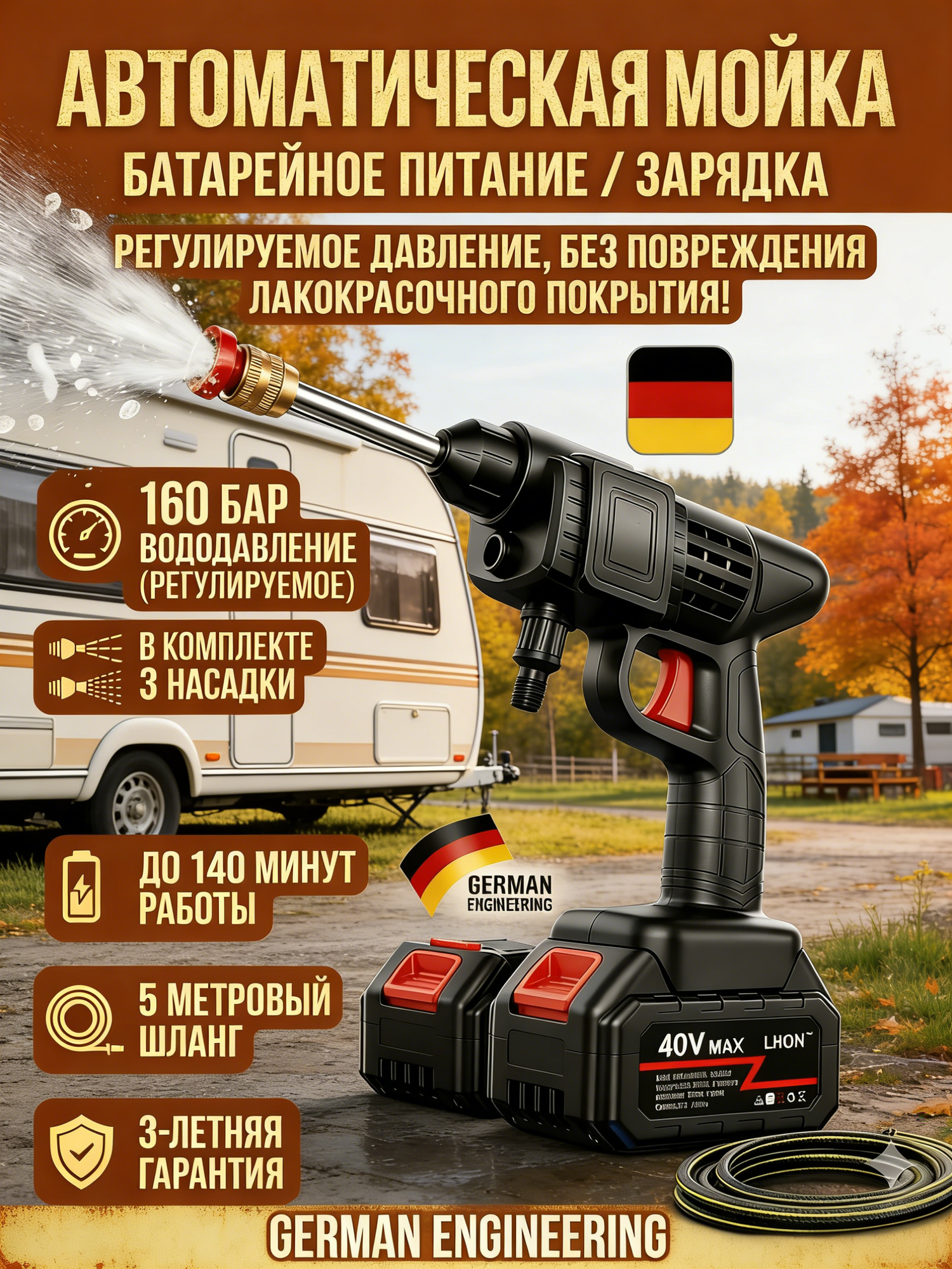 Аккумуляторная автомойка , высокого давления, для автомобиля, в кейсе 2 аккумулятора, минимойка с пистолетом