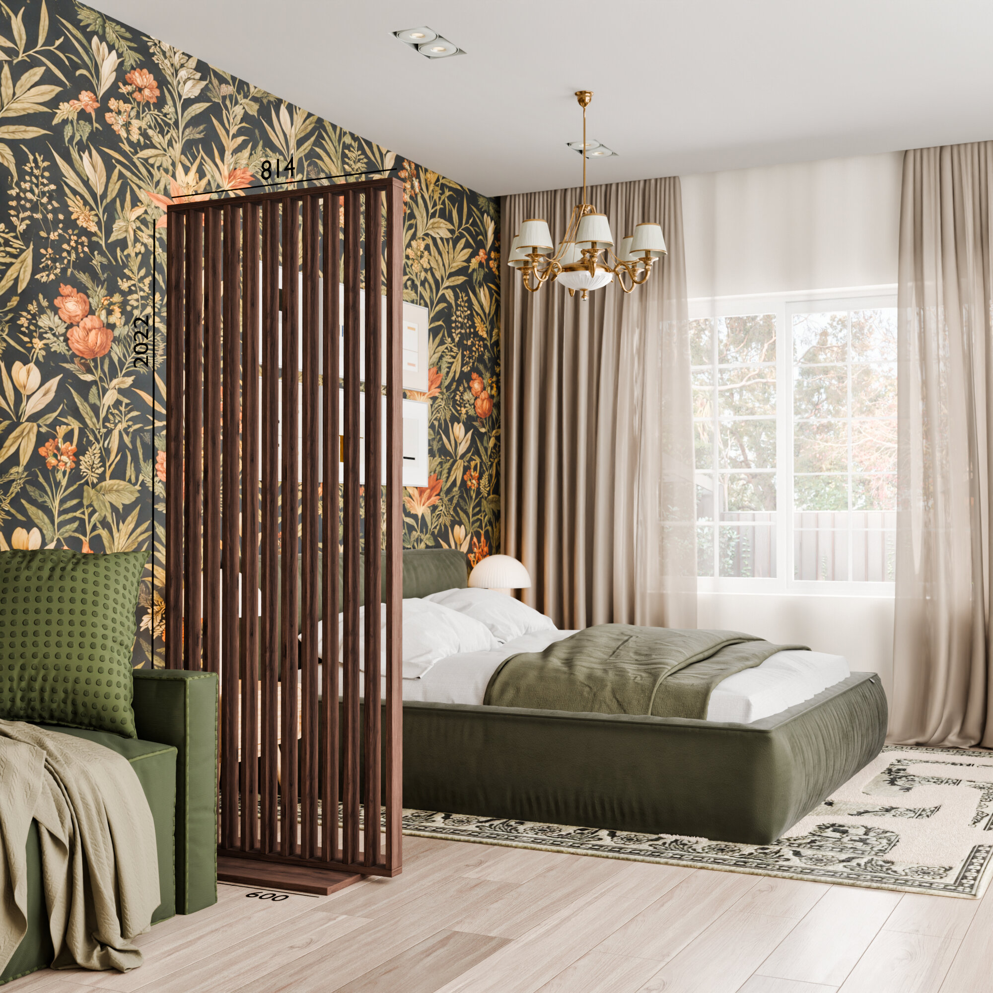 Реечная перегородка ширма для зонирования пространства 814 мм, Дуб Катания