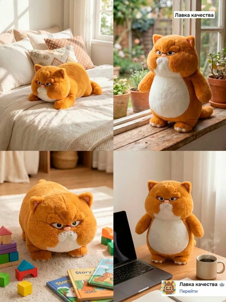 Плюшевая рыжая кошка, милый ленивый кот-подушка, игрушка для детей 40cm — фото 1