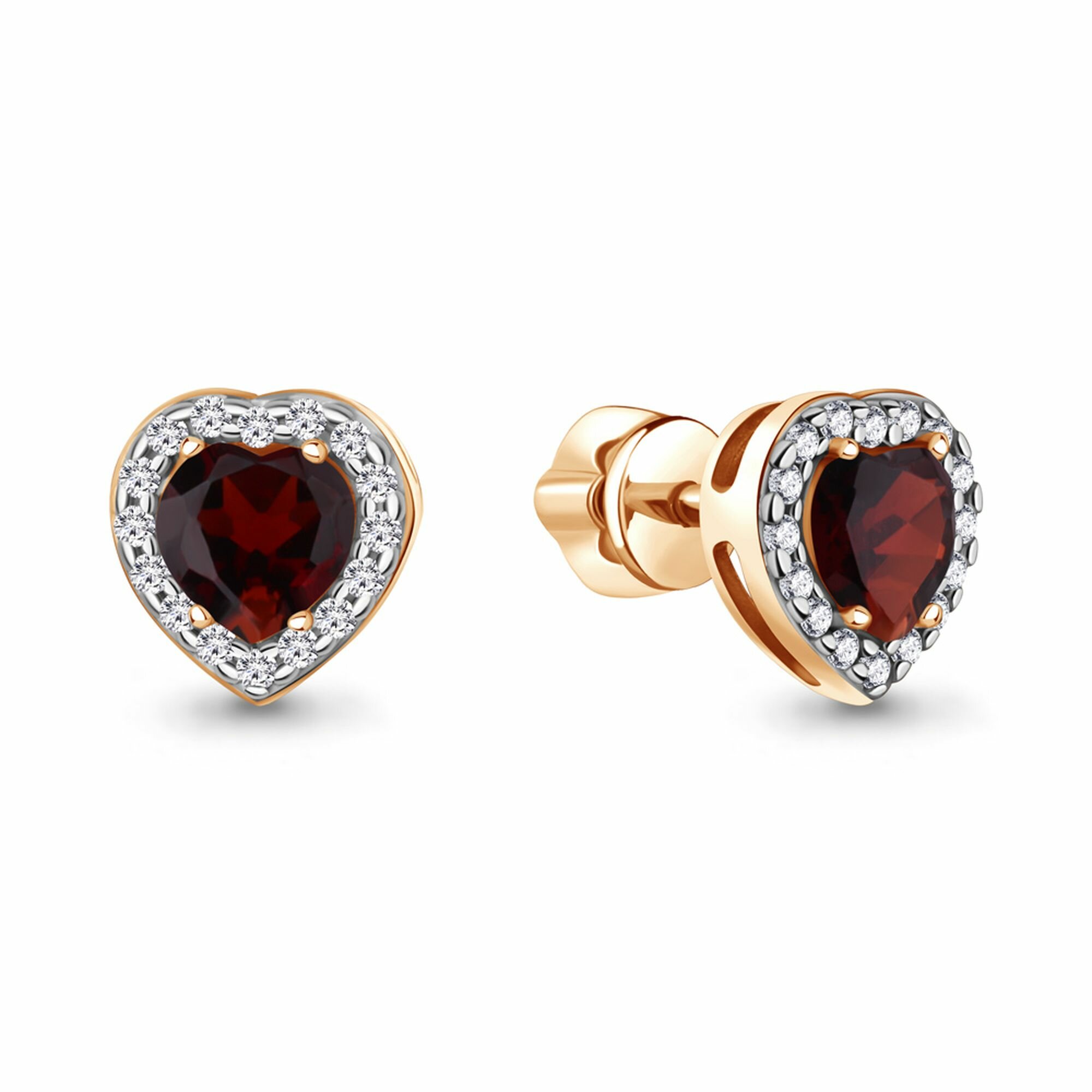 Серьги, серебро, 925 проба, золочение, фианит, гранат