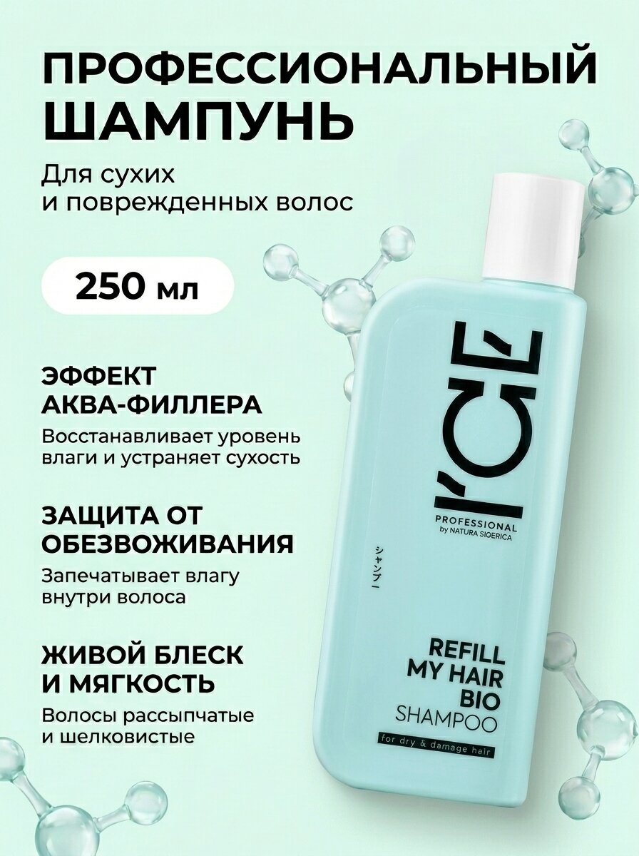Шампунь для волос ICE Professional by Natura Siberica Refill My Hair для сухих и поврежденных, 250 мл