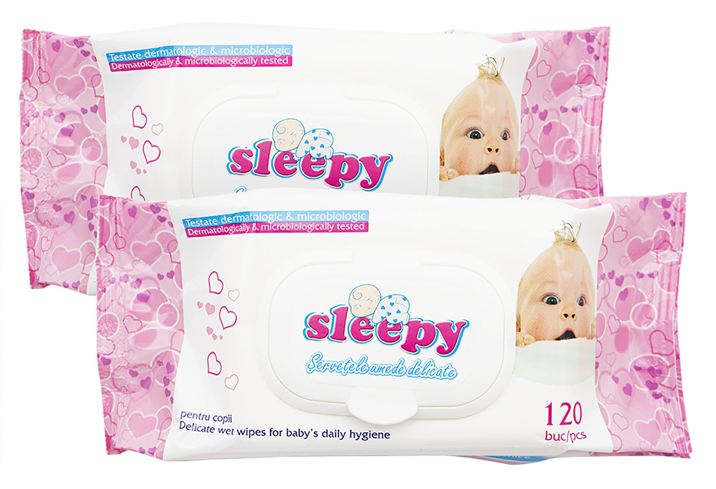 Влажные гигинические детские салфетки Sleepy, 2 упаковки по 120 шт