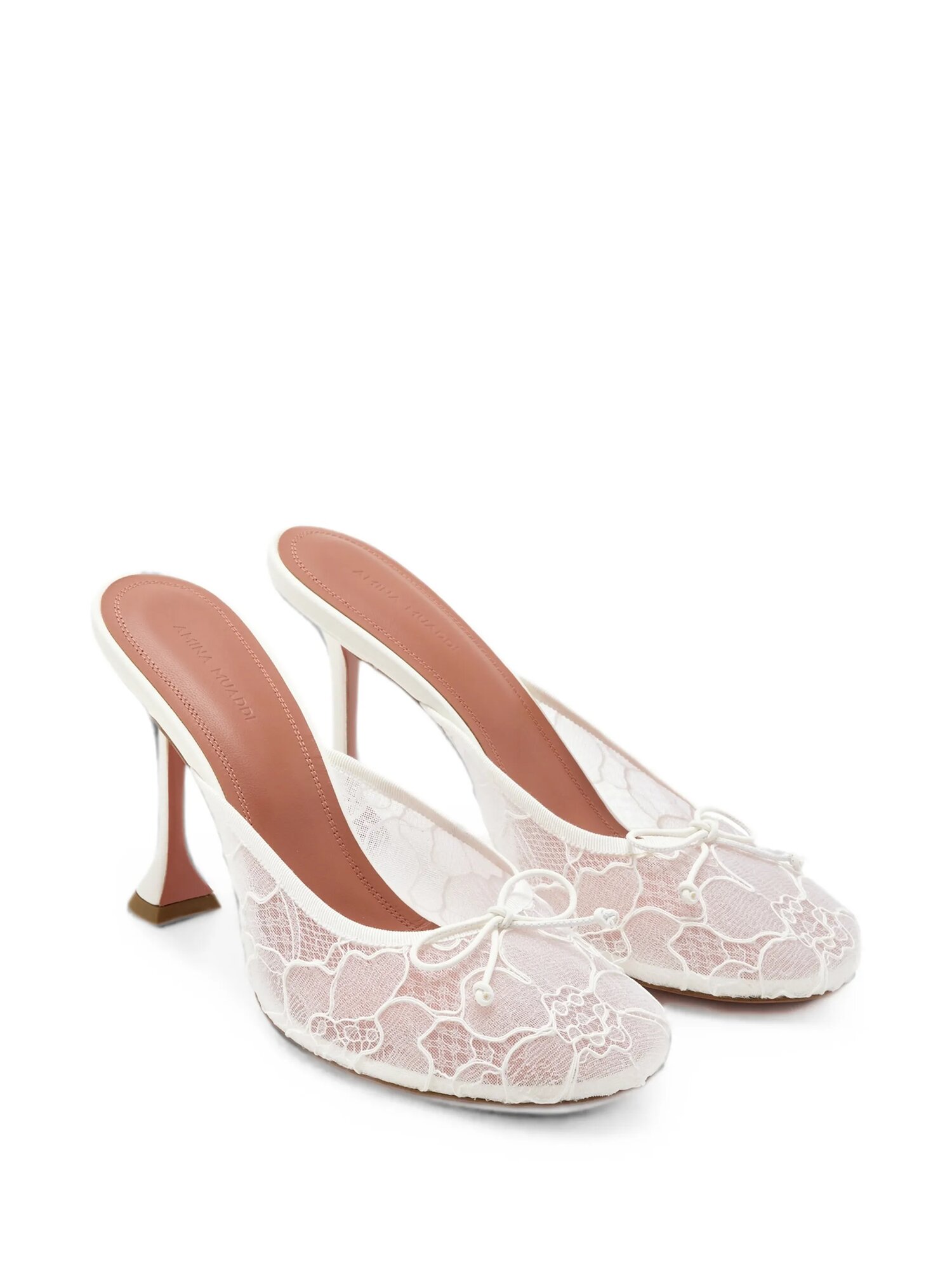 Мюли Amina Muaddi Lace bow-detail mules, размер 41, бежевый/белый — фото 1