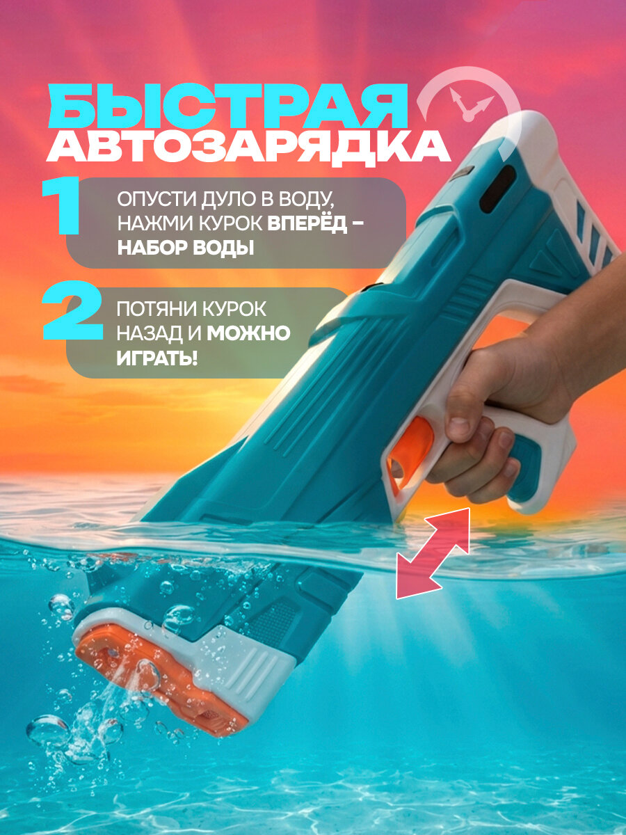 Водный пистолет электрический 1TOY Аквамания водяной, автоматический, электронный, большой, на аккумуляторе