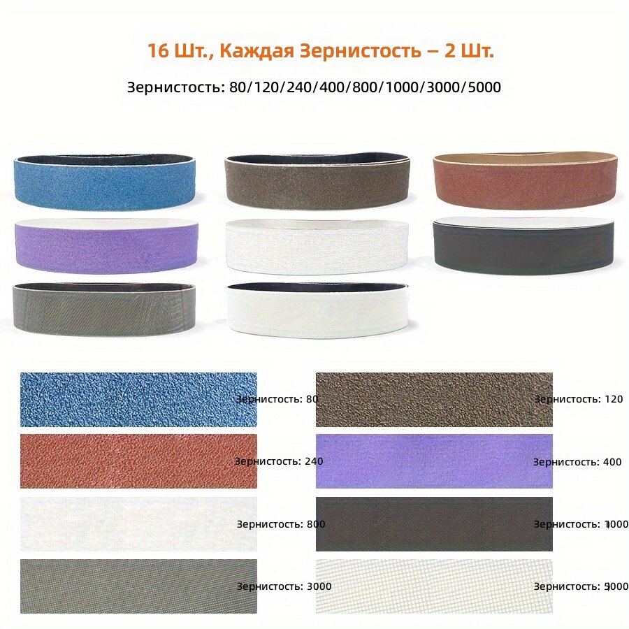 Набор шлифовальных лент 16 шт для мини-шлифовальной машины, 13x1,2 дюйма, зернистость 80-5000, для дерева, металла и ювелирных изделий