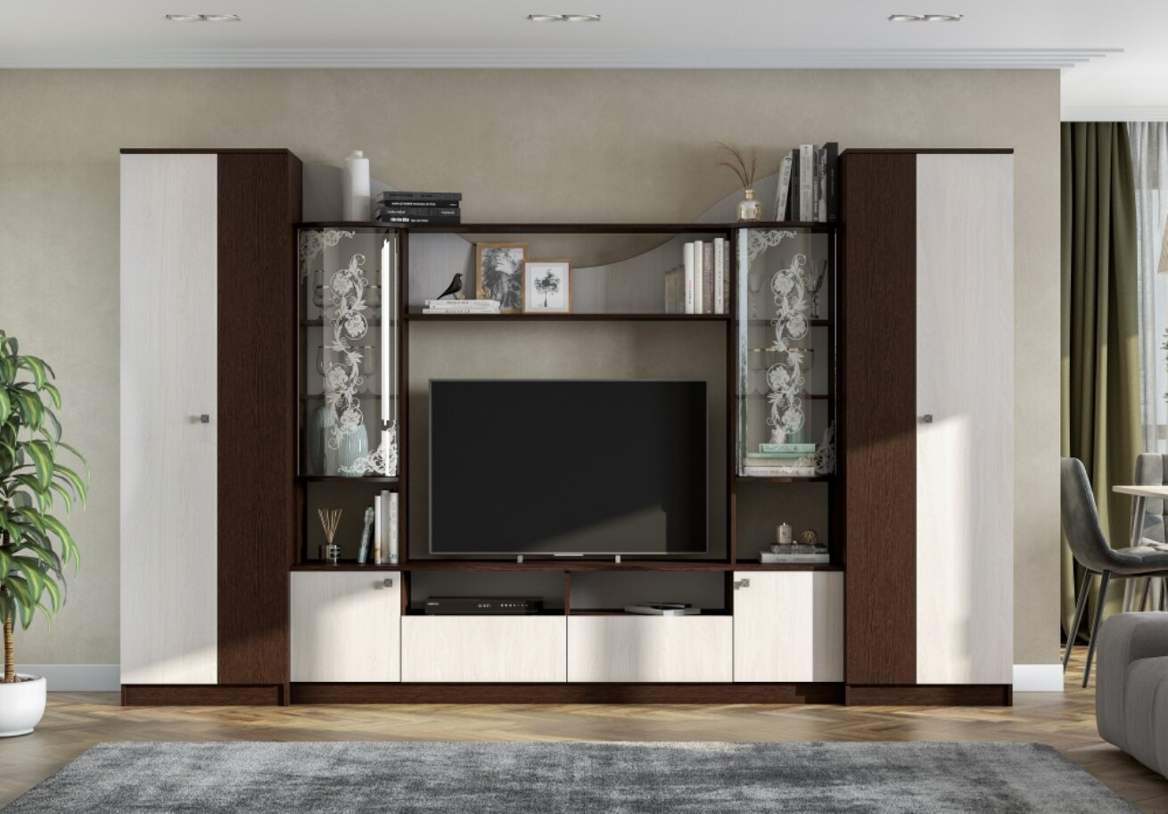 Стенка в гостиную Арника "МГС 8", 320x200x46 см, ЛДСП, цвет дуб венге/анкор светлый