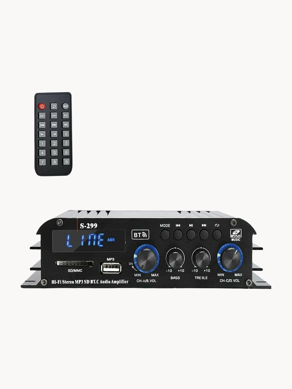 Yсилитель звука для колонок 4.1, Может быть подключен к активному сабвуферу, S299 Bluetooth интегральный усилитель, RCA/USB;160BT*4