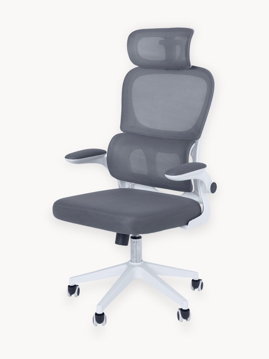 Компьютерное рабочее кресло на колесиках для школьника, руководителя BYROOM Hippie OM889B-plw-G серое. Взрослый крутящийся офисный стул с ортопедической спинкой для работы за компьютером ПК