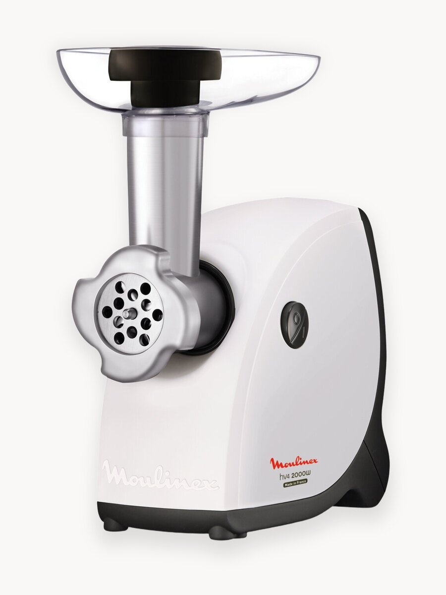 Мясорубка электрическая Moulinex HV4 ME478138, белый, мощность 2000 Вт, производительность 2.3 кг/мин, 3 решетки, конические насадки в комплекте