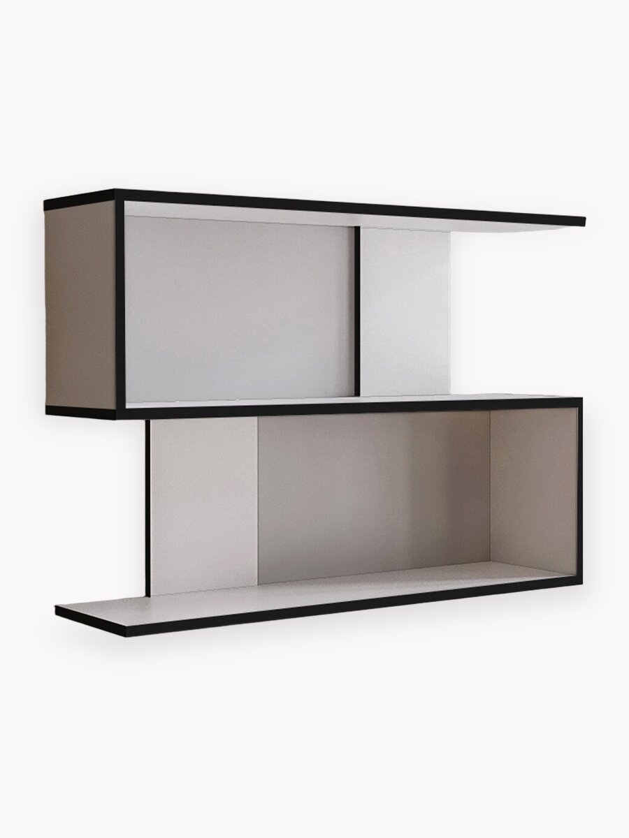 Полка настенная навесная, Белая с черной кромкой, скрытое крепление, 60x42x15 см