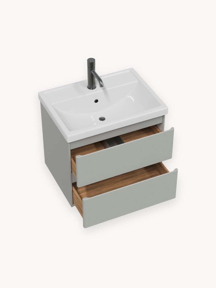 Тумба подвесная SanStar Riana 50 с раковиной Фостер 50 (комплект) для ванной комнаты, грей