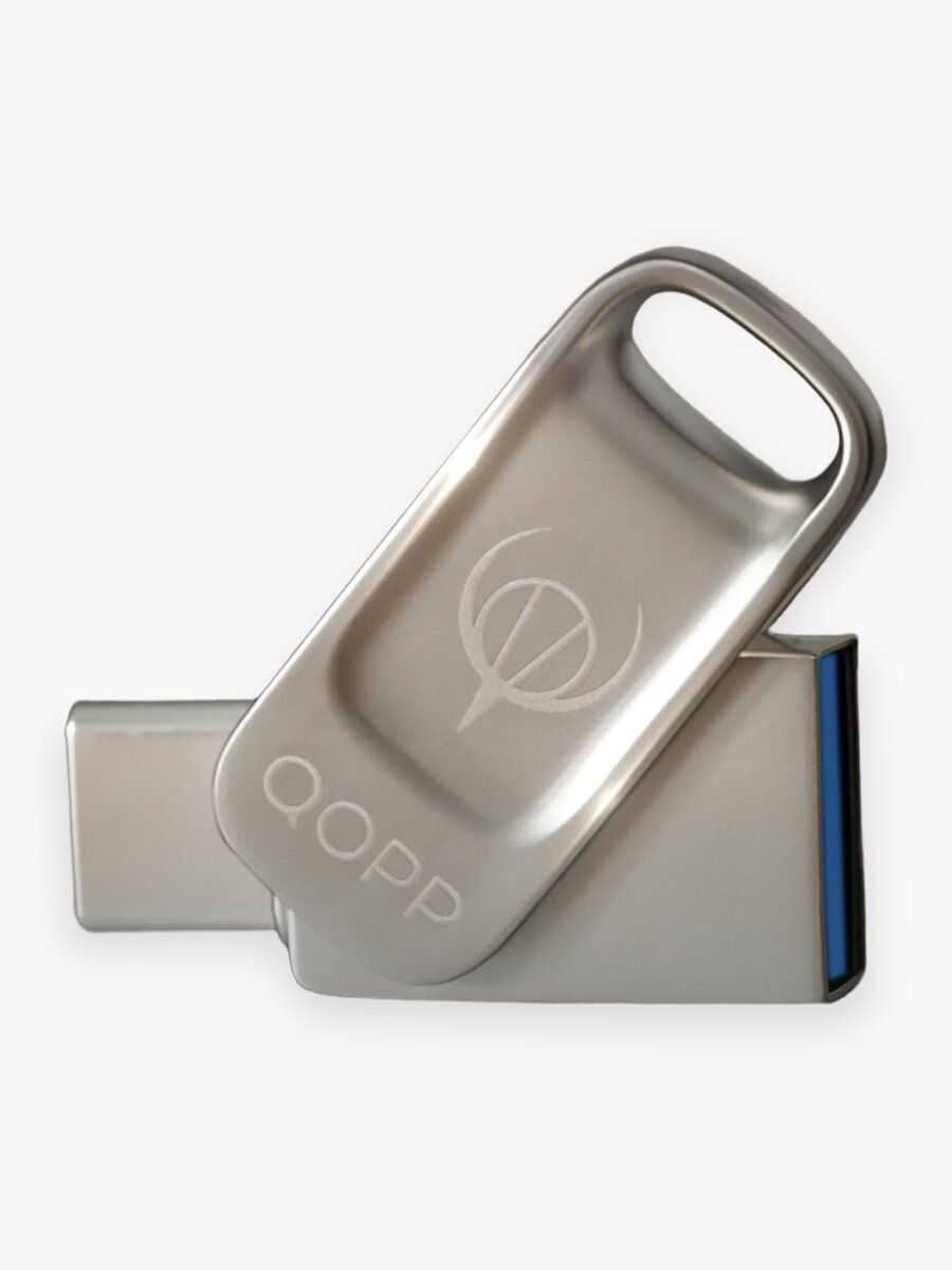 Флешка QOPP, 128ГБ, USB 3.2, TYPE-C, металлический корпус, хром