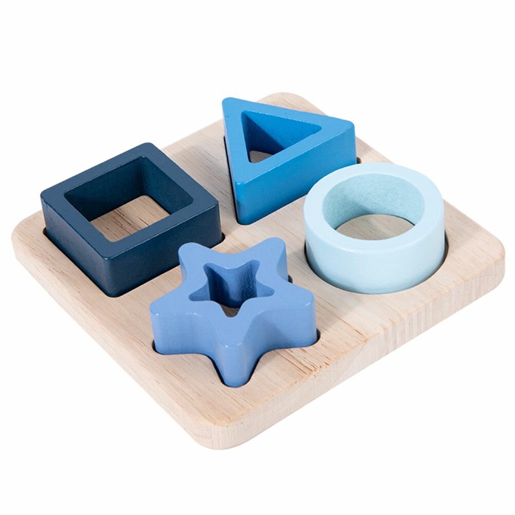 Деревянная игрушка-сортер для детей: развивающая игра с геометрическими фигурами, в комплекте 4 формы и 4 цвета, размер 12*12*3см
