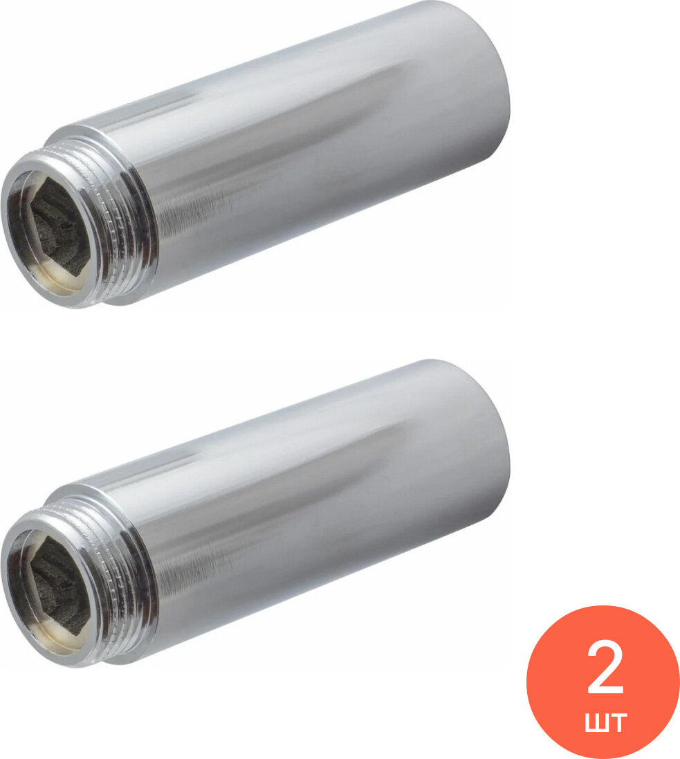 Удлинитель сантехнический MIXTON / Микстон хромированный из латуни CW617N, внутренняя и наружная резьба 3/4дюйма, длина наращивания 80мм / фитинг (комплект из 2 шт)