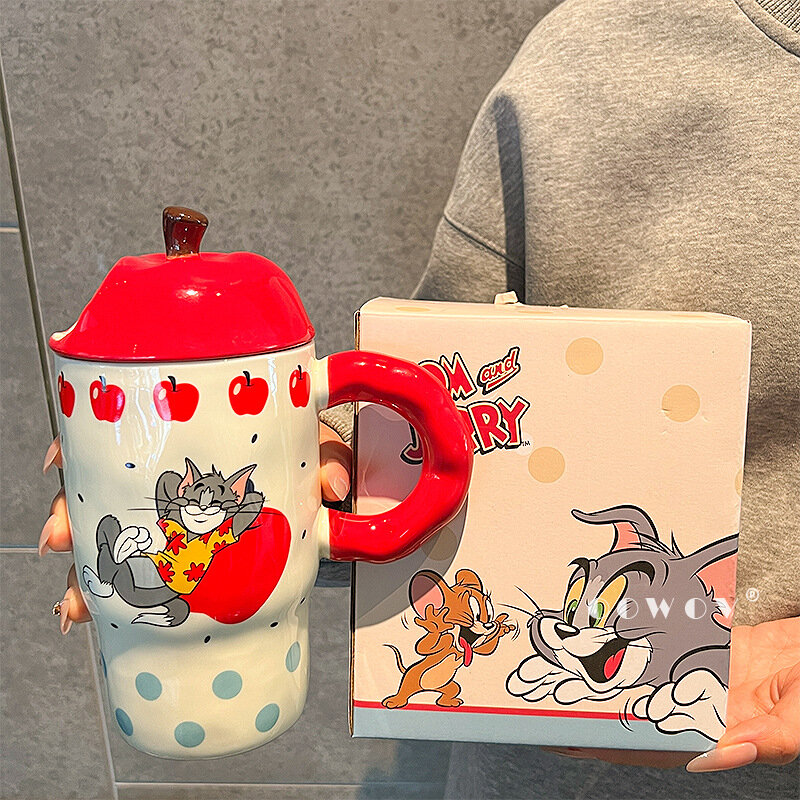 Керамическая кружка Том и Джерри для женщин, новинка 2025 года, высококачественная парная кружка для воды, кружка для дома и офиса с крышкой