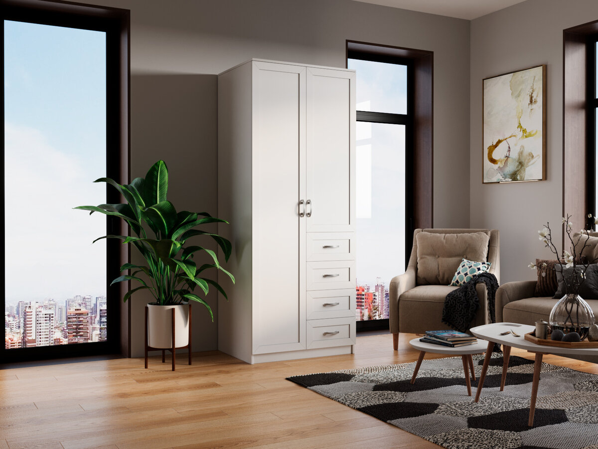 Шкаф распашной Стелла-13 Белый для одежды двухдверный 70*210*70