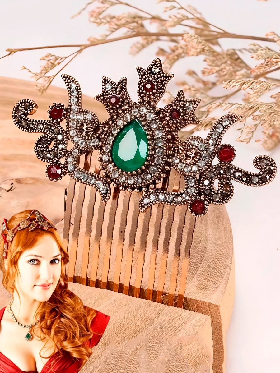 Гребень заколка для волос Хюррем Султан Великолепный век цвет: зеленый