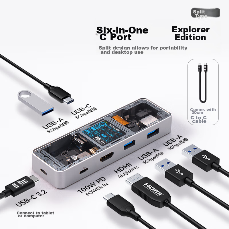 DOCKCASE Type-C расширительный док-станция с 6-дюймовым HDMI 4K 60 Гц для MacBook в офисе Цвет：6-дюймовый Type-C