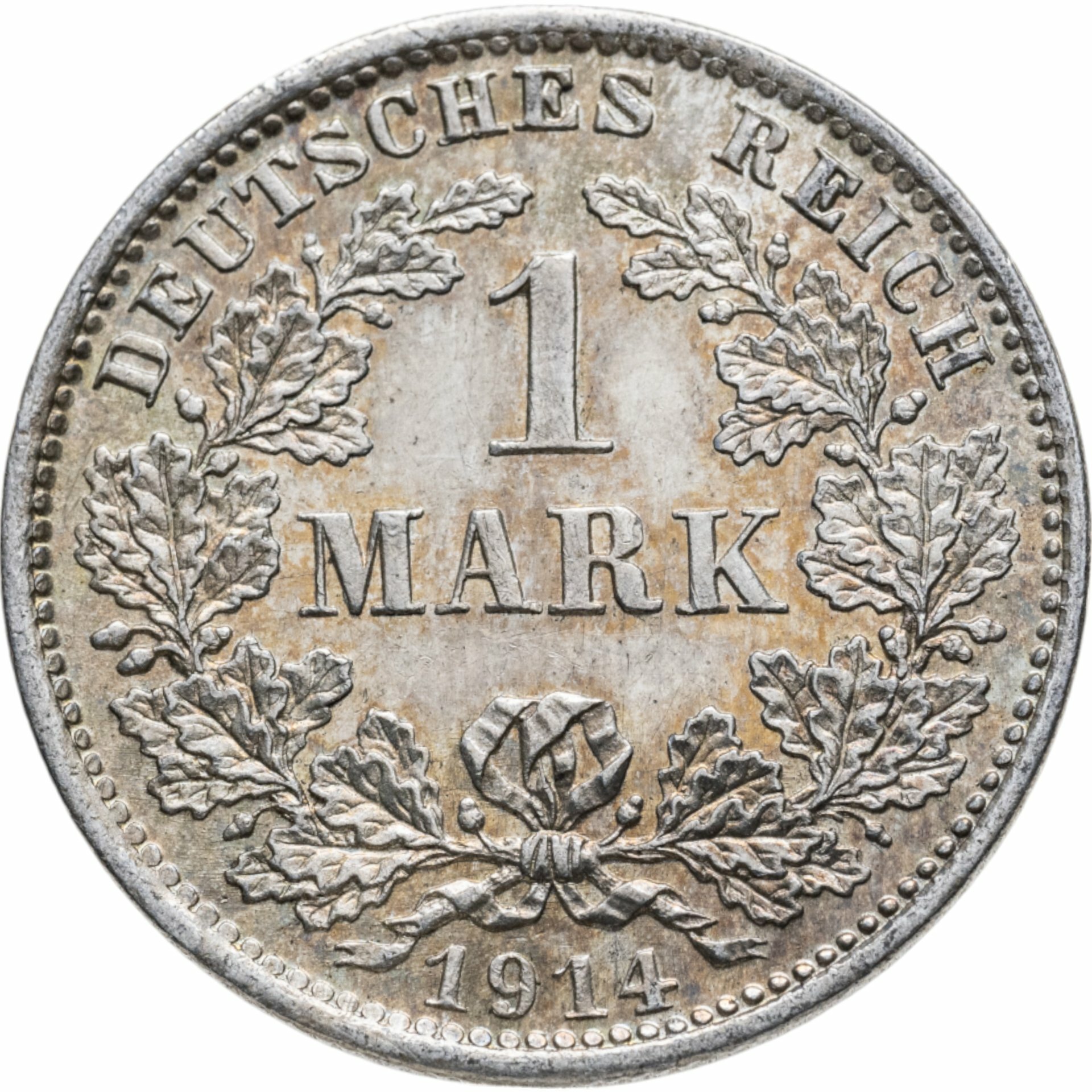 Германия Германская империя 1 марка 1914 "D", Серебро 900, в сохранности AU