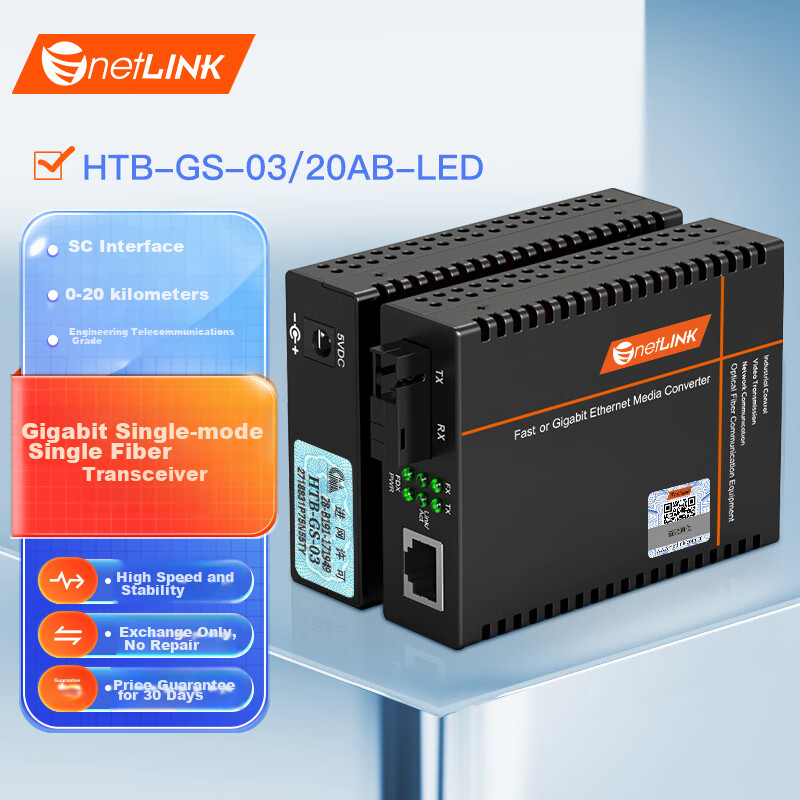 NETLINK LED Large Screen Fiber Optic Transceiver, Lingshengyu Novacalete Color Screen Transceiver Card Optical-Electrical Converter, Engineering Telecom Grade, One Pair, HTB-GS