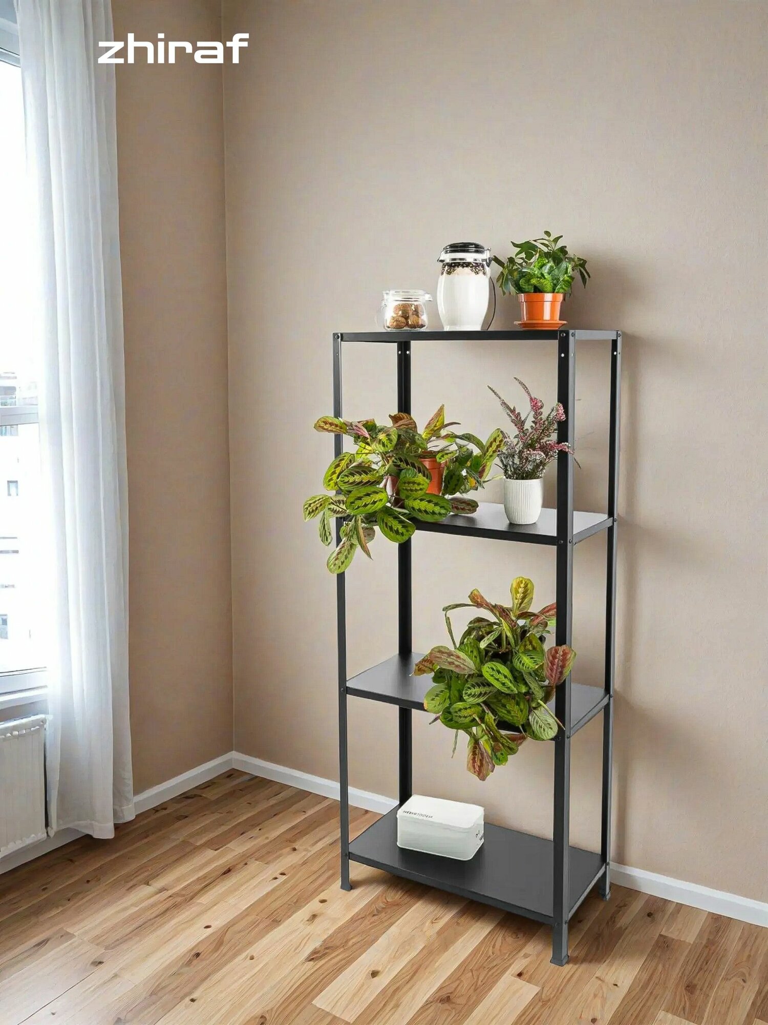 Стеллаж Металлический "Жираф" - Черный, 4 Полки