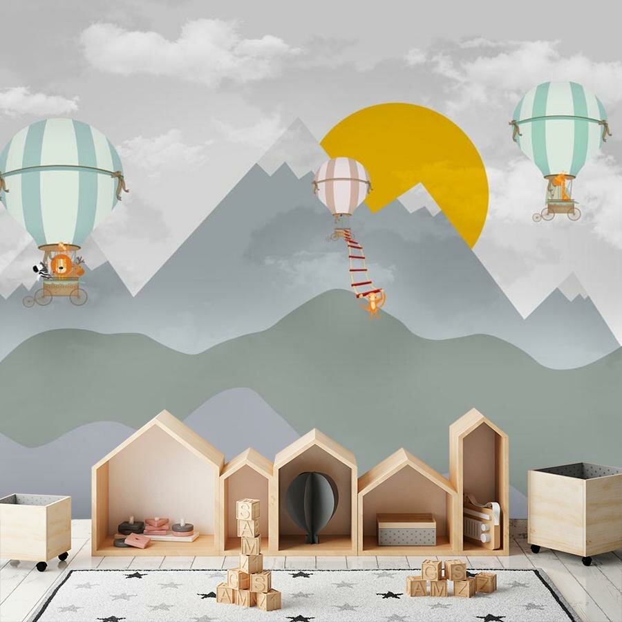 Фотообои Горы туманные с шарами 12-799-S-Холст 270 x 200 см (ВхШ) Бесшовные, флизелиновые, влагостойкие обои MasterFresok