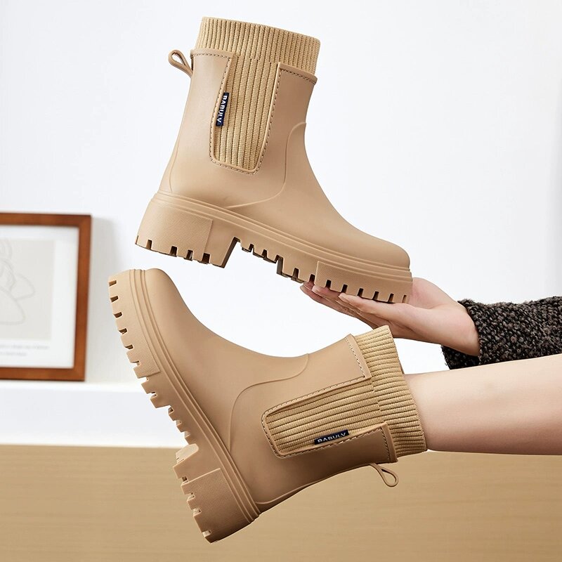 Полусапожки, резиновые сапоги Martin, женская модная верхняя одежда, водонепроницаемые ботинки средней высоты, нескользящие, удобные резиновые сапоги с бархатистой резиной. Размер обуви. EU:40