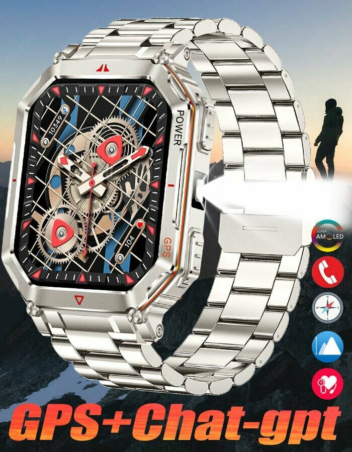 GPS квадратный смарт часы мужские наручные водонепроницаемые, с компасом и GPS для бега, с фитнес-трекером и более 170 спортивными режимами