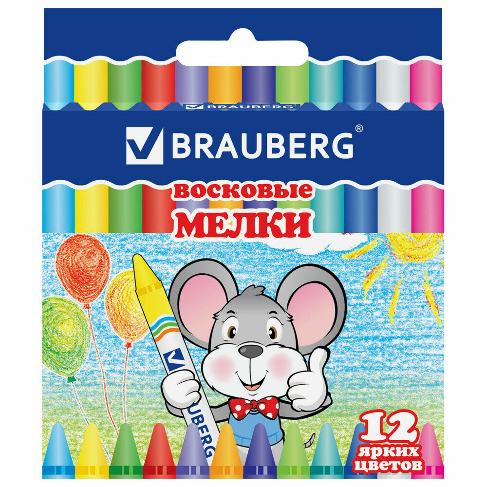 Восковые карандаши BRAUBERG набор 12 цветов 222962 1 шт