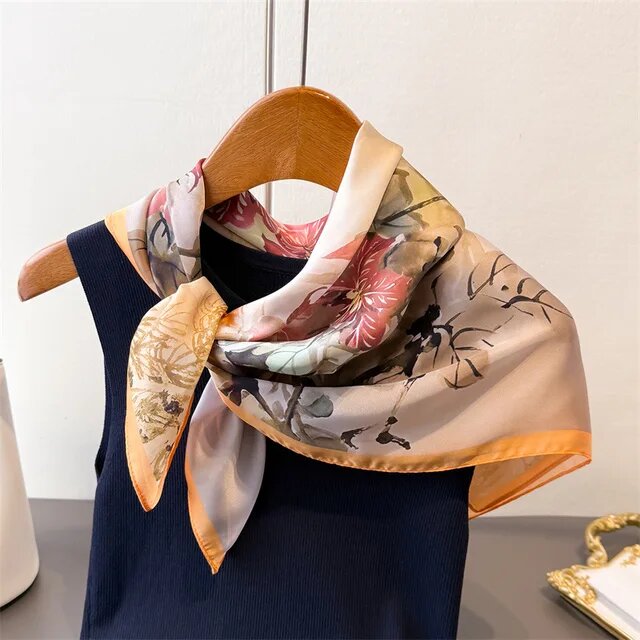 Фиолетовый цвет, цветочный дизайн, шарф, женские шелковые шарфы, бандана, хиджаб, шейный платок, шаль, повязка для волос, платок, женский роскошный платок