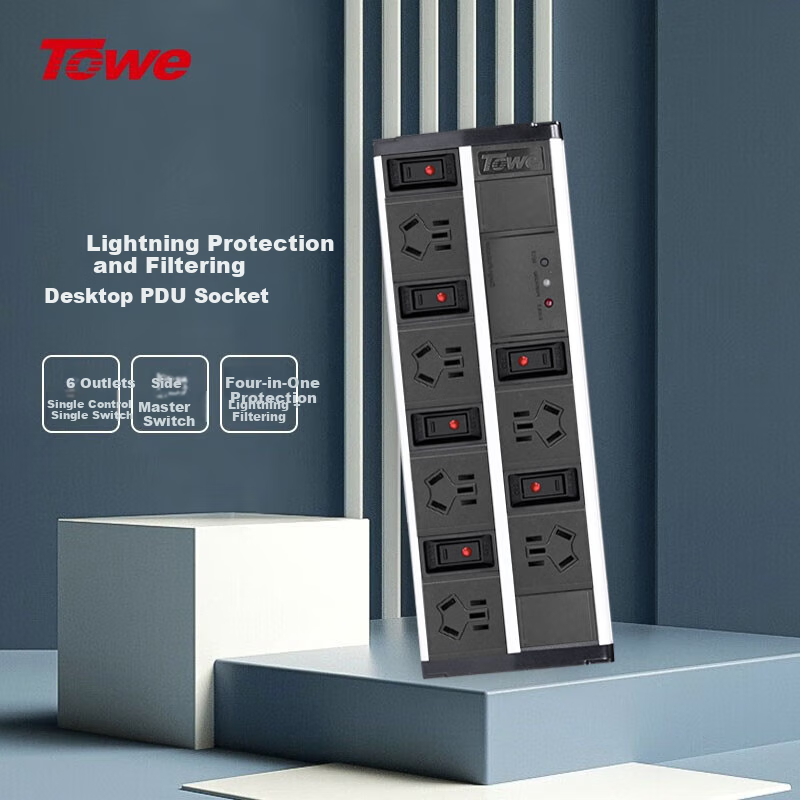 TOWE Desktop PDU Socket Surge Protector Wave Surge Protection Socket Power Filter Socket Audio Special Power Purifier APZ-1026SFK6 Crystal Silver White