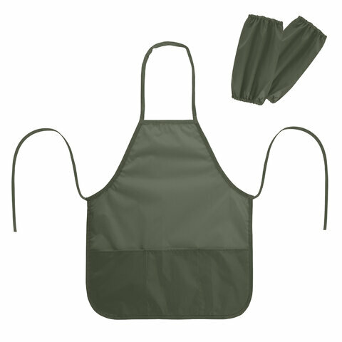 Фартук с нарукавниками для уроков труда пифагор, 3 кармана, стандартный размер, 44x55 см, хаки, 273756