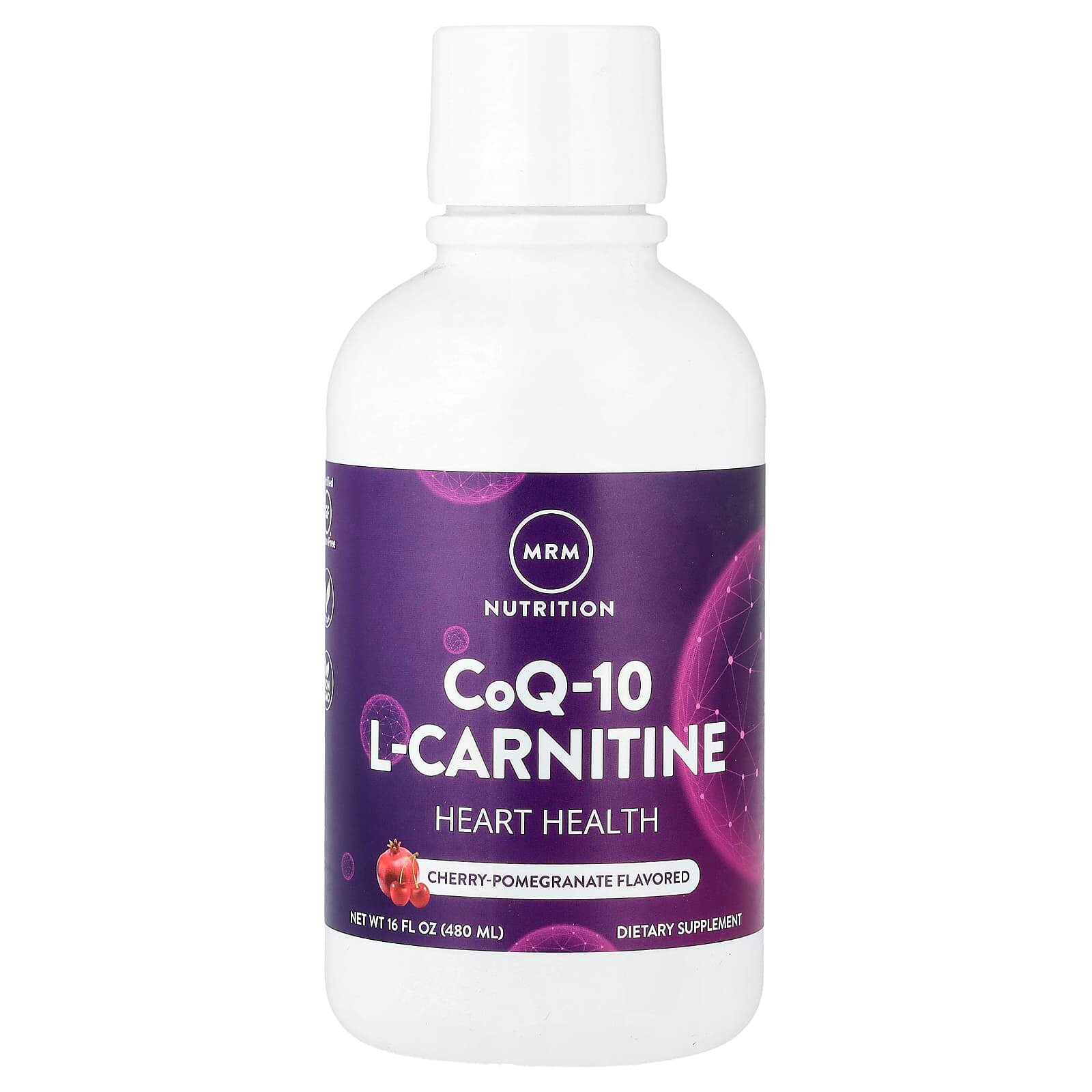 Жидкий L-карнитин и Коэнзим Q10 MRM Nutrition, вишня-гранат, для энергии, 480мл
