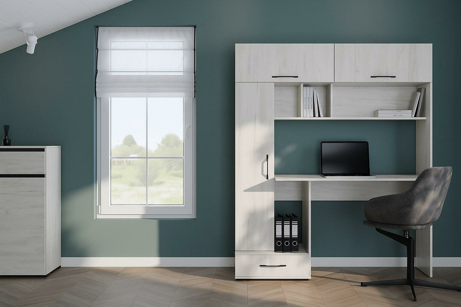 Стол компьютерный с ящиками и полками Дуб Крафт белый 150х57х180 см