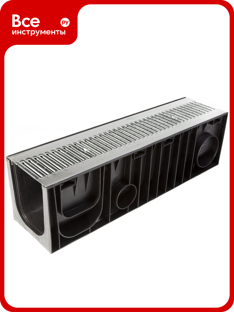 Комплект Лоток пластиковый AQUADRENAG Standart DN200 h-280 с решеткой штампованной оцинкованной и стальными фиксаторами
