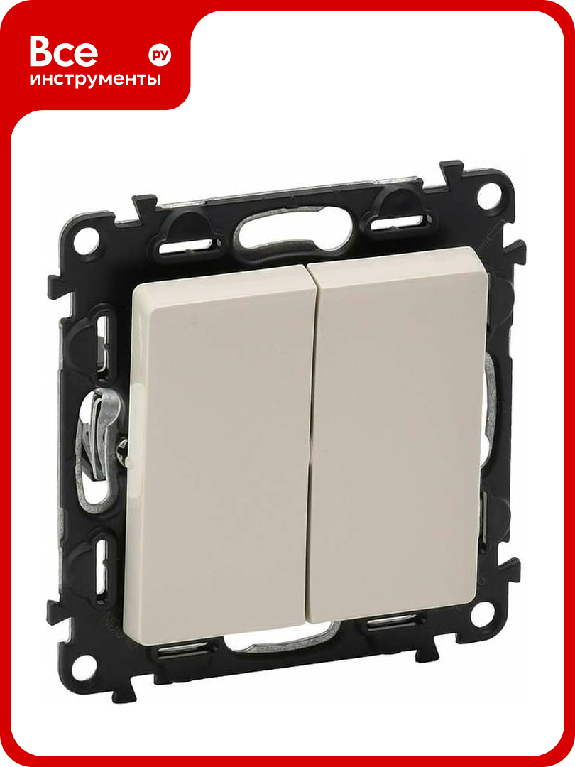 Выключатель, Legrand, Legrand Valena LIFE двухклавишный 10А 250В с лицевой панелью. Безвинтовые зажимы. Слоновая кость