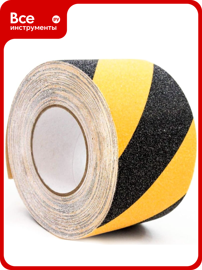 Универсальная противоскользящая лента Vell, желто-черная (100 мм х 18,3 м) 400181