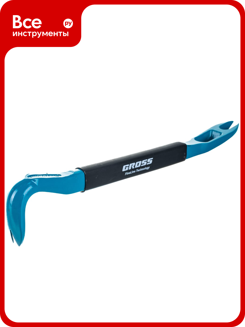 Лом-гвоздодер, обрезиненная рукоятка GROSS 300x22x14мм 25253, с обрезиненной рукояткой