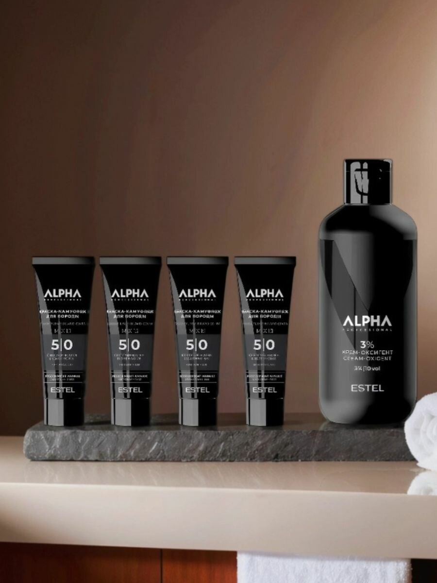 Estel ALPHA HOMME Набор для камуфляжа бороды 5/0 светлый шатен, краска-камуфляж 40 гр, 4 шт + оксигент 200 мл, 1 шт