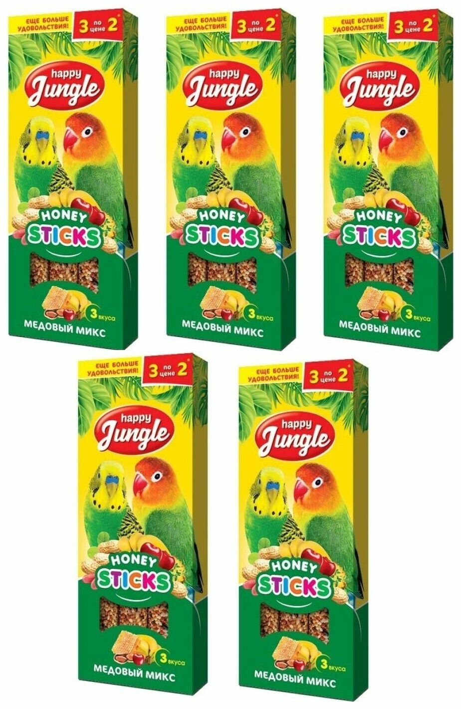 Happy Jungle Палочки для птиц микс 3 вкуса 3шт (5 штук)