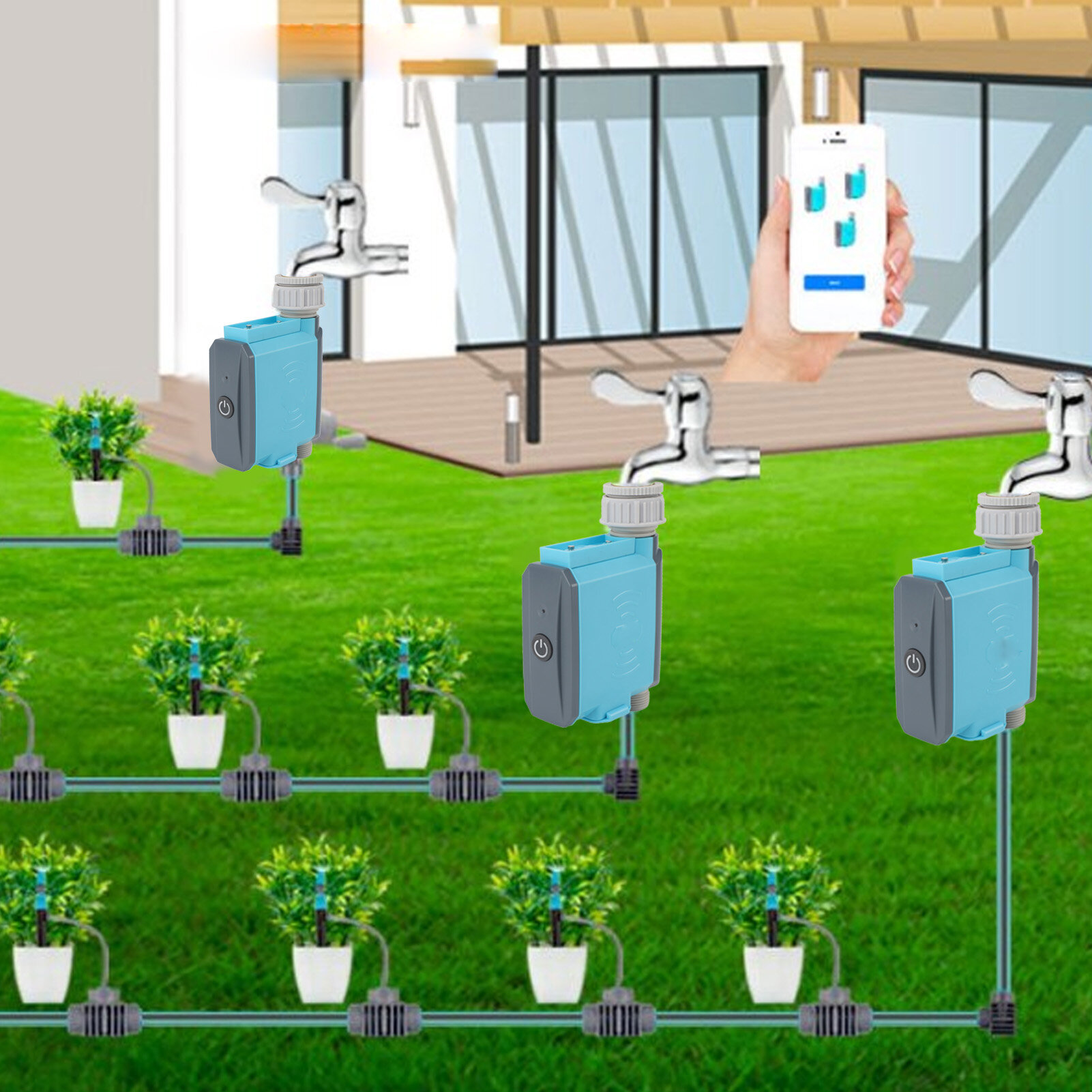 Спринклерный таймер, Wi-Fi-шлюз, таймер для воды, автоматическая система полива для сада, эффективный ирригационный Bluetooth-контроллер осадков