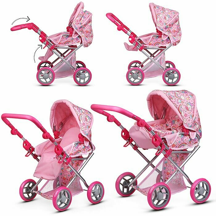 Коляска для кукол Melobo металлическая, складная, с сумкой-переноской, корзиной и складным козырьком